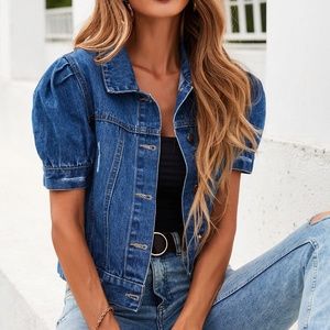 BellanBlue | Jackets & Coats | Boho Dark Blue Puff Sleeve Distressed ...